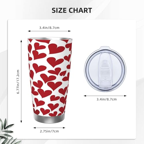 AYCZN Red Heart 20 OZ Tumbler Stainless Steel Travel Coffee Mug, Romantic Insulated Water Bottle with Lid Leakproof Thermal Cup