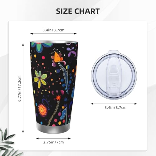 AYCZN Abstract Flower 20 OZ Tumbler Stainless Steel Travel Coffee Mug, Boho Floral Insulated Water Bottle with Lid and 2 StrawsLeakproof Thermal Cup