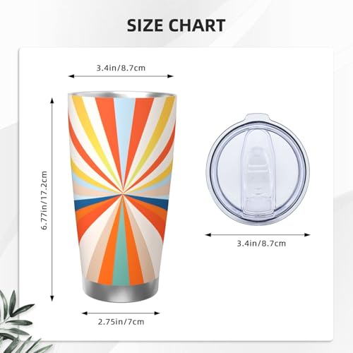 AYCZN Colorful Rays 20 OZ Tumbler Stainless Steel Travel Coffee Mug, Rainbow Insulated Water Bottle with Lid and Straws Leakproof Thermal Cup