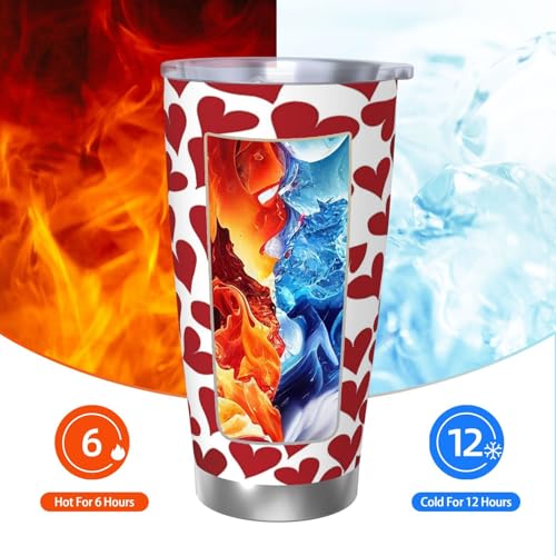 AYCZN Red Heart 20 OZ Tumbler Stainless Steel Travel Coffee Mug, Romantic Insulated Water Bottle with Lid Leakproof Thermal Cup