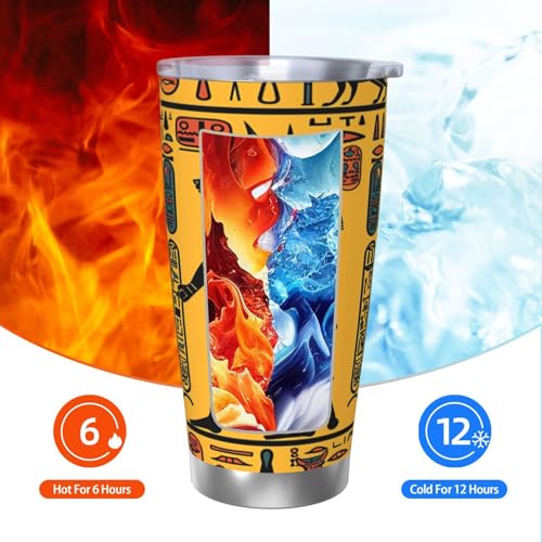 AYCZN Egyptian Tradition 20 OZ Tumbler Stainless Steel Travel Coffee Mug, Ancient Insulated Water Bottle with Lid and 2 StrawsLeakproof Thermal Cup