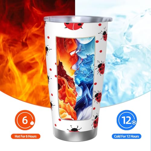 AYCZN Ladybugs Pattern 20 OZ Tumbler Stainless Steel Travel Coffee Mug, Cute Bird Insulated Water Bottle with Lid and Straws Leakproof Thermal Cup