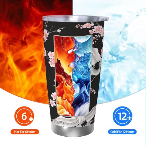AYCZN Crane 20 OZ Tumbler Stainless Steel Travel Coffee Mug, Cherry Blossom Insulated Water Bottle with Lid Leakproof Thermal Cup