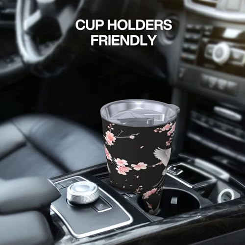AYCZN Crane 20 OZ Tumbler Stainless Steel Travel Coffee Mug, Cherry Blossom Insulated Water Bottle with Lid Leakproof Thermal Cup