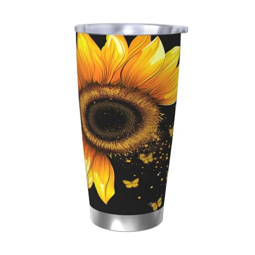 AYCZN Watercolor Sunflower Butterfly 20 OZ Tumbler Stainless Steel Travel Coffee Mug, Floral Insulated Water Bottle with Lid and 2 StrawsLeakproof Thermal Cup