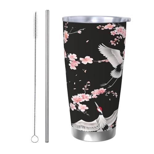 AYCZN Crane 20 OZ Tumbler Stainless Steel Travel Coffee Mug, Cherry Blossom Insulated Water Bottle with Lid Leakproof Thermal Cup