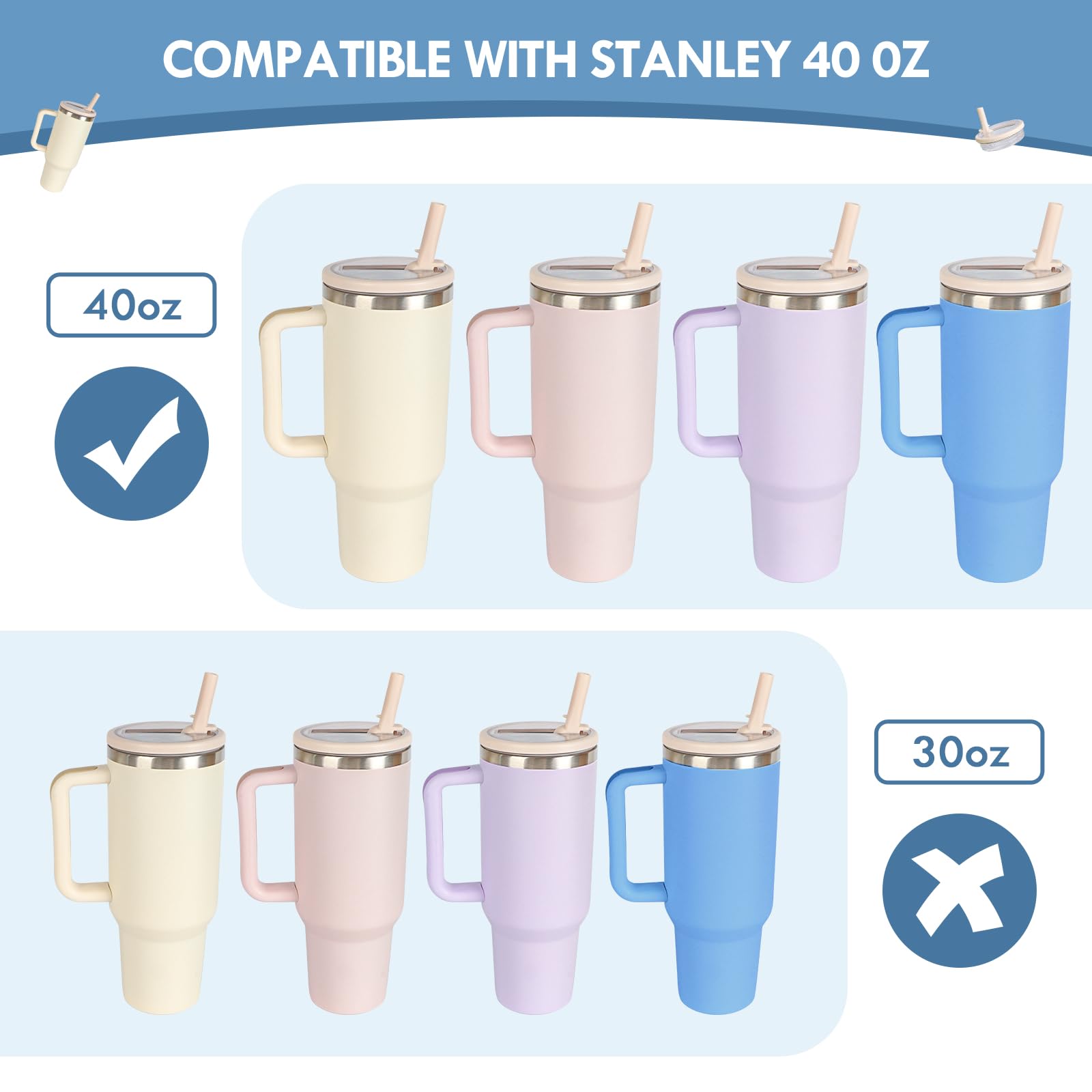 40 oz Flip Straw Leak Proof Lid for Stanley, Spill Proof Top Replacement for Stanley Quencher and ProTour, 2025 NEW Reusable Tumbler Cover Replacement Accessories for 40 oz StanleyCup, (Lvory*2)