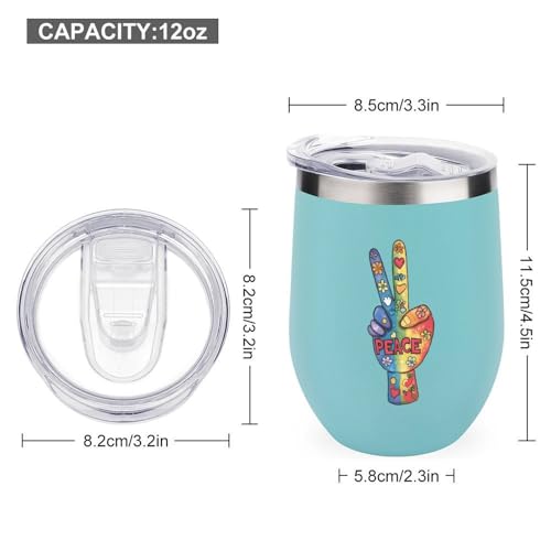 Watercolor Peace Sign Funny Wine Tumbler 12 Oz Stainless Steel Insulated Mug Double Wall Water Cup with Lid