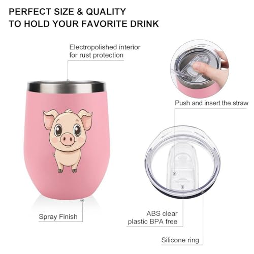 Cartoon Pigs Funny Wine Tumbler 12 Oz Stainless Steel Insulated Mug Double Wall Water Cup with Lid