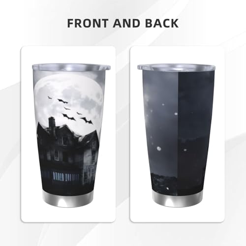 jshmgchw 3d Halloween Moon 20oz Tumbler, Car Cup With Lid And Straw, Spill-Proof, Stainless Steel Double Wall Vacuum Insulated Reusable Coffee Travel Mug, For Cold Drinks, Hot Beverage