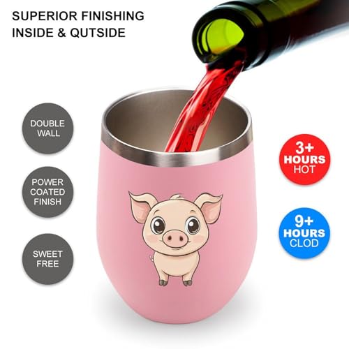 Cartoon Pigs Funny Wine Tumbler 12 Oz Stainless Steel Insulated Mug Double Wall Water Cup with Lid