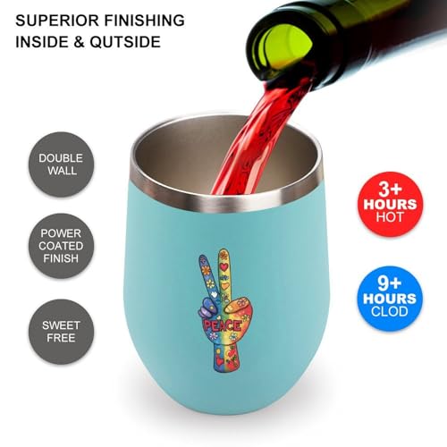 Watercolor Peace Sign Funny Wine Tumbler 12 Oz Stainless Steel Insulated Mug Double Wall Water Cup with Lid