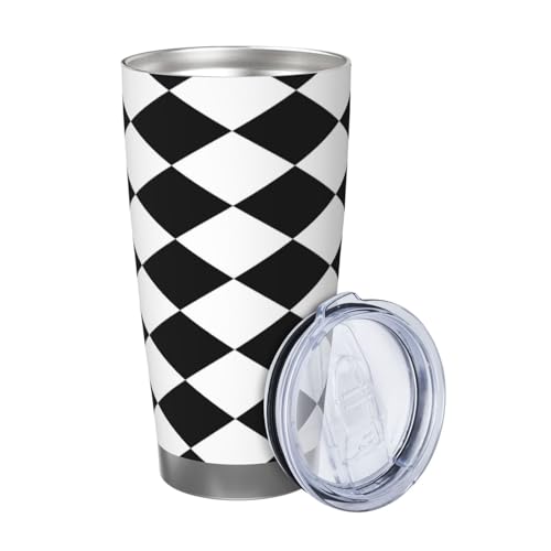 AYCZN Black White Grid 20 OZ Tumbler Stainless Steel Travel Coffee Mug, Geometric Insulated Water Bottle with Lid and Straws Leakproof Thermal Cup