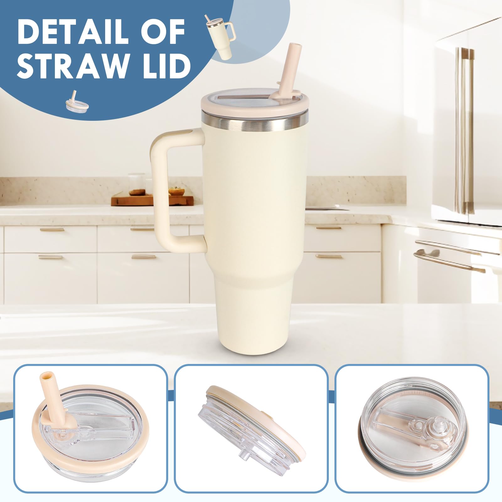 40 oz Flip Straw Leak Proof Lid for Stanley, Spill Proof Top Replacement for Stanley Quencher and ProTour, 2025 NEW Reusable Tumbler Cover Replacement Accessories for 40 oz StanleyCup, (Lvory*2)