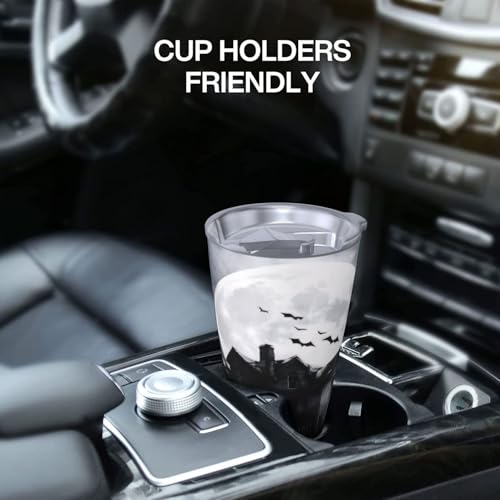 jshmgchw 3d Halloween Moon 20oz Tumbler, Car Cup With Lid And Straw, Spill-Proof, Stainless Steel Double Wall Vacuum Insulated Reusable Coffee Travel Mug, For Cold Drinks, Hot Beverage