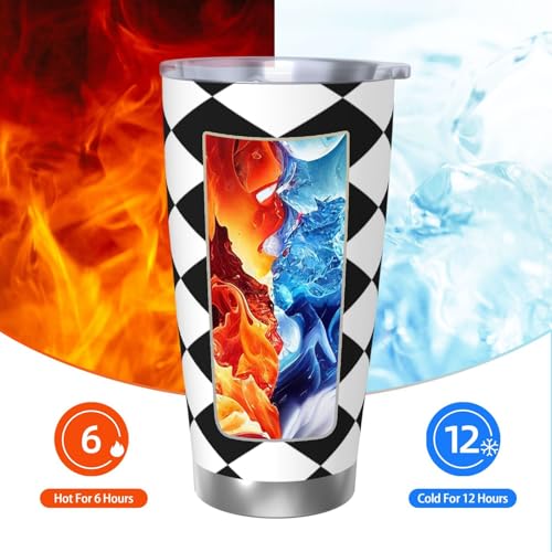 AYCZN Black White Grid 20 OZ Tumbler Stainless Steel Travel Coffee Mug, Geometric Insulated Water Bottle with Lid and Straws Leakproof Thermal Cup