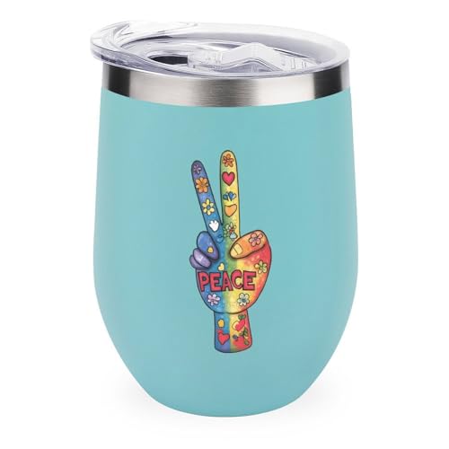 Watercolor Peace Sign Funny Wine Tumbler 12 Oz Stainless Steel Insulated Mug Double Wall Water Cup with Lid
