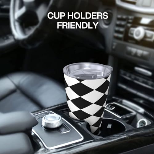 AYCZN Black White Grid 20 OZ Tumbler Stainless Steel Travel Coffee Mug, Geometric Insulated Water Bottle with Lid and Straws Leakproof Thermal Cup