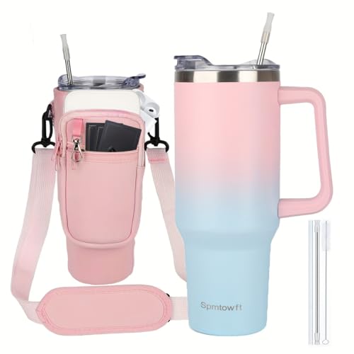 stanley 40 oz tumbler with handle 2.0 Flip Straw Tumbler with Handle 40 oz | Twist On Lid and Flip Up Straw | Leak Resistant Water Bottle | Insulated Stainless Steel (pink)