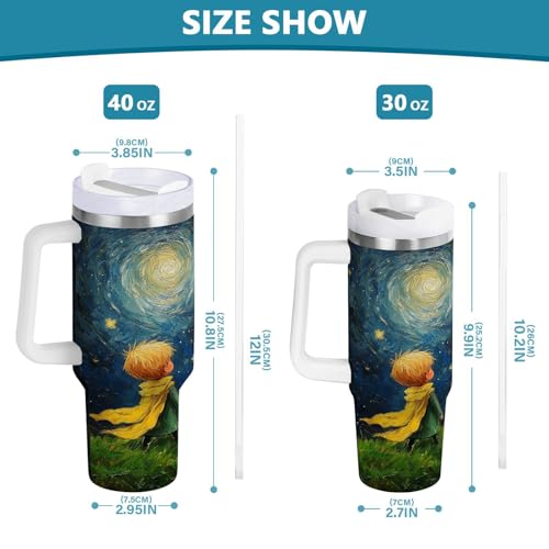 Little Red Rabbit Starry Blue Travel Coffee Tumbler, Stainless Steel Cup, Tumbler with Lid and Straw