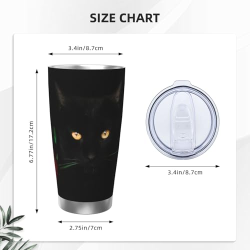 jshmgchw 3d Black Cat 20oz Tumbler, Car Cup With Lid And Straw, Spill-Proof, Stainless Steel Double Wall Vacuum Insulated Reusable Coffee Travel Mug, For Cold Drinks, Hot Beverage