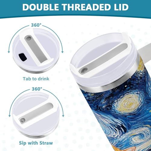 RPLIFE Cute Orange Cat Starry Night 40 Oz Tumbler with Handle, Stainless Steel Bottle, Insulated Water Bottle with Straw