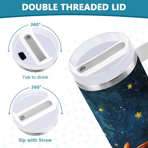 Little Red Rabbit Starry Blue Travel Coffee Tumbler, Stainless Steel Cup, Tumbler with Lid and Straw
