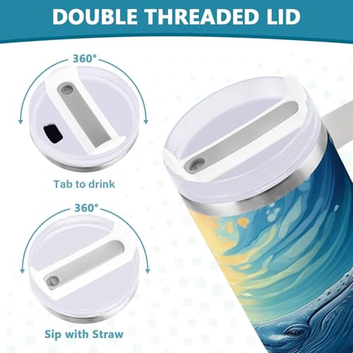 RPLIFE Underwater Scene Blue 40oz Tumbler with Handle, Stainless Steel Cups with Lid, Travel Coffee Tumbler