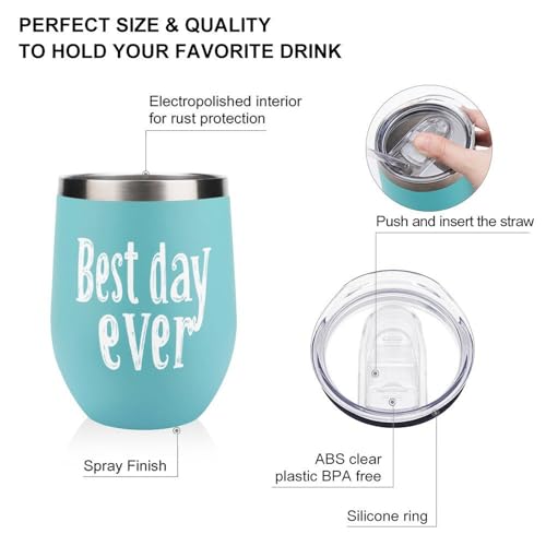 Best Day Ever Funny Wine Tumbler 12 Oz Stainless Steel Insulated Mug Double Wall Water Cup with Lid