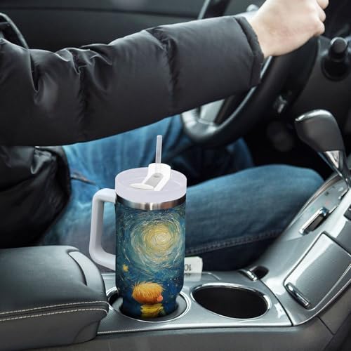 Little Red Rabbit Starry Blue Travel Coffee Tumbler, Stainless Steel Cup, Tumbler with Lid and Straw