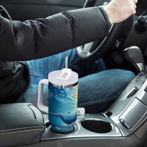 RPLIFE Underwater Scene Blue 40oz Tumbler with Handle, Stainless Steel Cups with Lid, Travel Coffee Tumbler