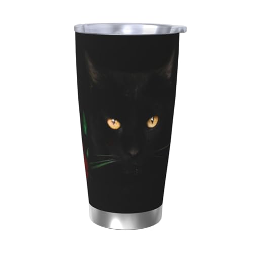 jshmgchw 3d Black Cat 20oz Tumbler, Car Cup With Lid And Straw, Spill-Proof, Stainless Steel Double Wall Vacuum Insulated Reusable Coffee Travel Mug, For Cold Drinks, Hot Beverage