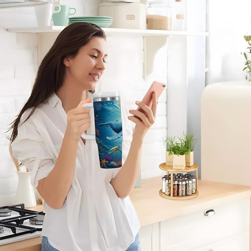 RPLIFE Underwater Scene Blue 40oz Tumbler with Handle, Stainless Steel Cups with Lid, Travel Coffee Tumbler