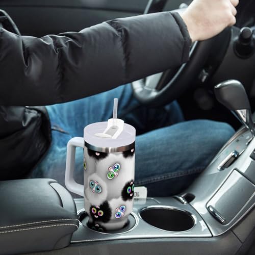 RPLIFE Cute Fun Vivid Black White Creatures 40oz Tumbler with Handle, Stainless Steel Water Bottle with Straw, Coffee Tumbler