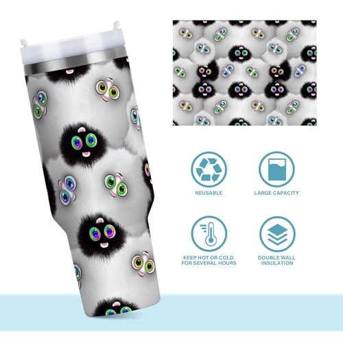 RPLIFE Cute Fun Vivid Black White Creatures 40oz Tumbler with Handle, Stainless Steel Water Bottle with Straw, Coffee Tumbler