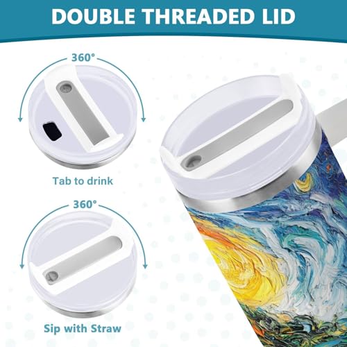 RPLIFE Starry Night Beautiful Tree Blue Coffee Tumbler with Handle, Stainless Steel Coffee Tumbler, Drinking Cups with Lids and Straws