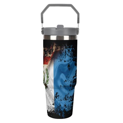 Combined Guatemala America Flag 1 30 OZ Insulated Tumblers with Handle And Straw Leakproof Vacuum Insulated Stainless Steel Water Bottle for Car Fishing Travel