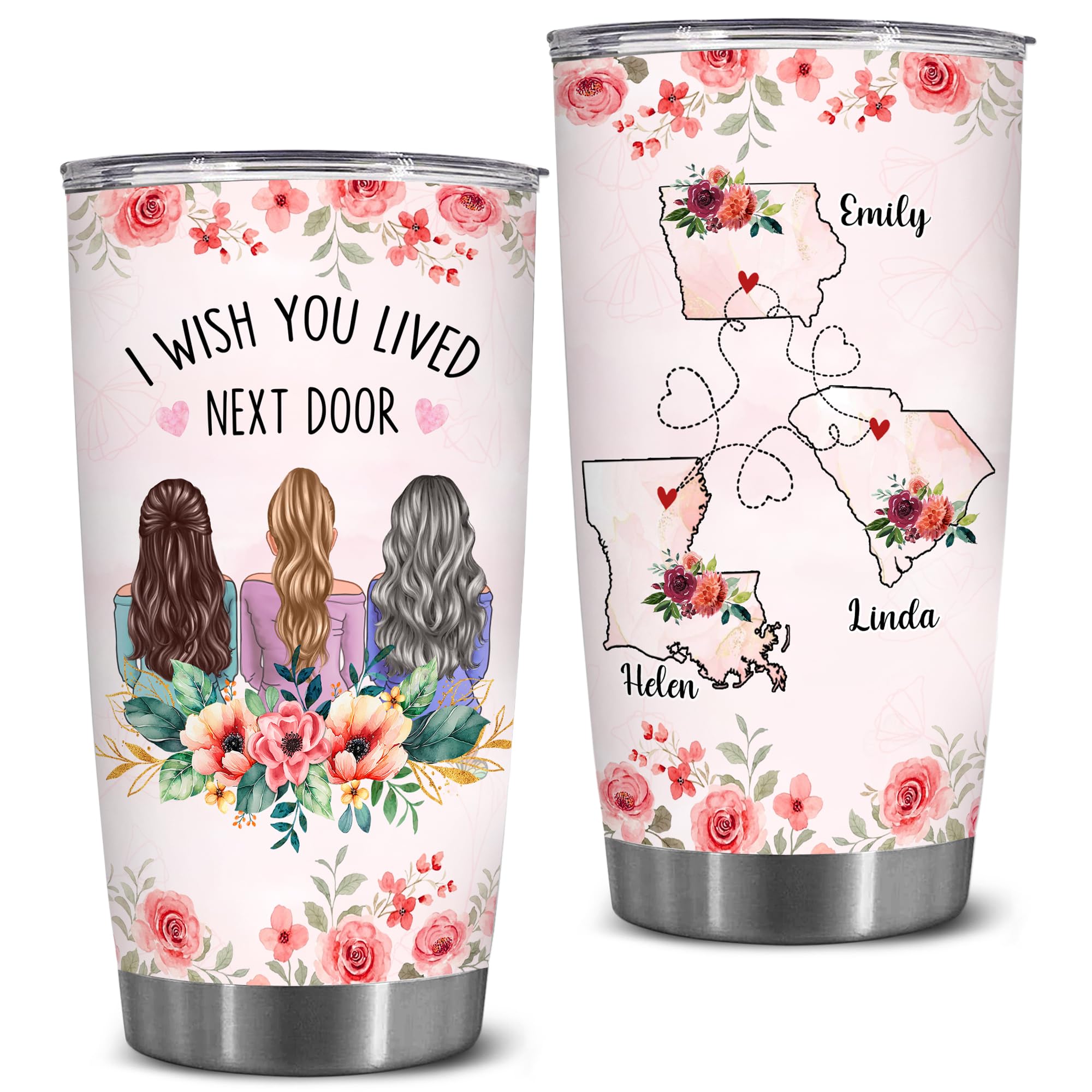 VUNVUT86 Personalized Bestie Gifts - Valentine Gifts For Best Friend, Bestie, Sister, BFF, Her - I Wish You Lived Next Door Tumbler - Birthday, Christmas Friendship Gift For Friends