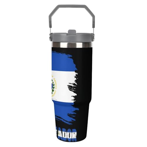 Vintage El Salvadorean Flag 30 OZ Insulated Tumblers with Handle And Straw Leakproof Vacuum Insulated Stainless Steel Water Bottle for Car Fishing Travel