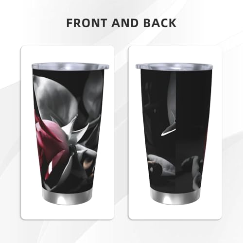 jshmgchw 3d Gothic Black Roses 20oz Tumbler, Car Cup With Lid And Straw, Spill-Proof, Stainless Steel Double Wall Vacuum Insulated Reusable Coffee Travel Mug, For Cold Drinks, Hot Beverage