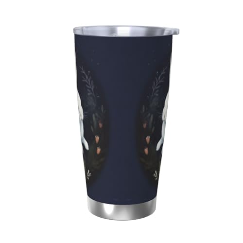 jshmgchw 3d Cute White Rabbit 20oz Tumbler, Car Cup With Lid And Straw, Spill-Proof, Stainless Steel Double Wall Vacuum Insulated Reusable Coffee Travel Mug, For Cold Drinks, Hot Beverage