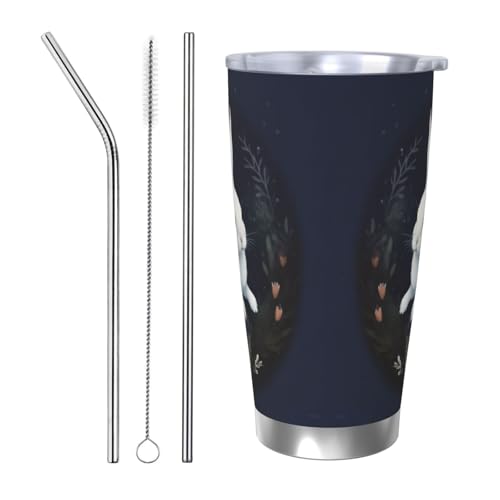 jshmgchw 3d Cute White Rabbit 20oz Tumbler, Car Cup With Lid And Straw, Spill-Proof, Stainless Steel Double Wall Vacuum Insulated Reusable Coffee Travel Mug, For Cold Drinks, Hot Beverage