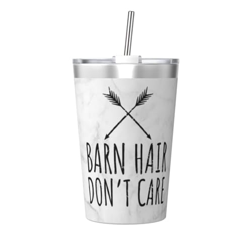 Barn Hair Don't Care Horse Lover Gift For Momen Men Girls 12oz Insulated Travel Coffee Mug Camping Stainless Steel Coffee Tumbler Reusable Coffee Cups with Lids Thermos for Hot and Cold Drink-V