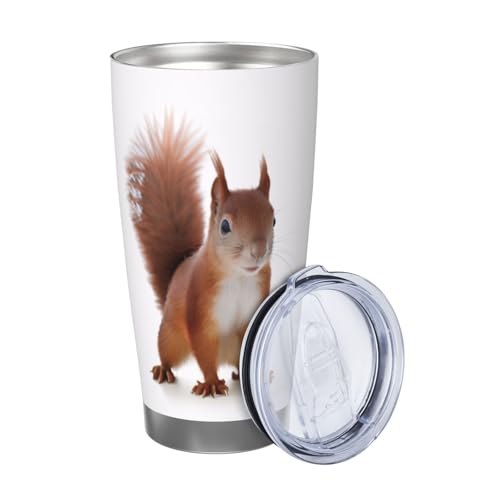 jshmgchw 3d Cute Squirrel 20oz Tumbler, Car Cup With Lid And Straw, Spill-Proof, Stainless Steel Double Wall Vacuum Insulated Reusable Coffee Travel Mug, For Cold Drinks, Hot Beverage