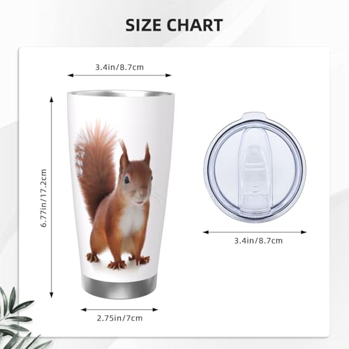 jshmgchw 3d Cute Squirrel 20oz Tumbler, Car Cup With Lid And Straw, Spill-Proof, Stainless Steel Double Wall Vacuum Insulated Reusable Coffee Travel Mug, For Cold Drinks, Hot Beverage