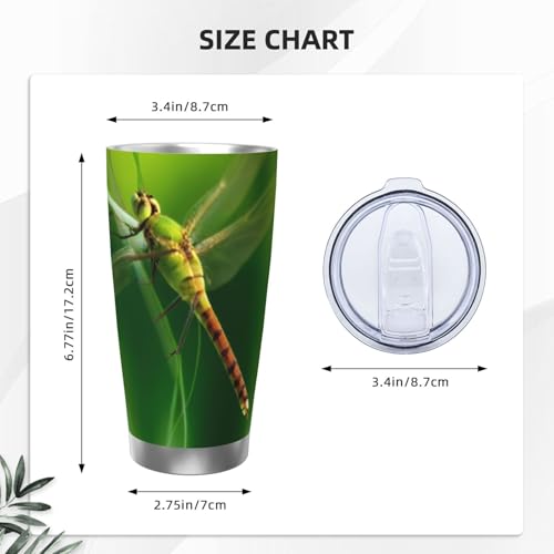 jshmgchw 3d Dragonfly Print 20oz Tumbler, Car Cup With Lid And Straw, Spill-Proof, Stainless Steel Double Wall Vacuum Insulated Reusable Coffee Travel Mug, For Cold Drinks, Hot Beverage