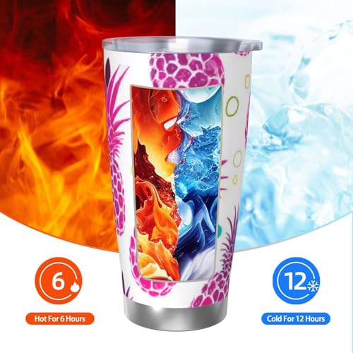 jshmgchw 3d Tropical Pineapple 20oz Tumbler, Car Cup With Lid And Straw, Spill-Proof, Stainless Steel Double Wall Vacuum Insulated Reusable Coffee Travel Mug, For Cold Drinks, Hot Beverage