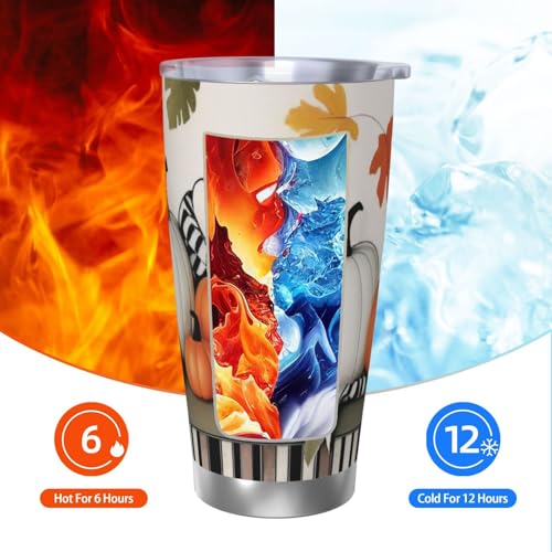 jshmgchw 3d Fall Gnome 20oz Tumbler, Car Cup With Lid And Straw, Spill-Proof, Stainless Steel Double Wall Vacuum Insulated Reusable Coffee Travel Mug, For Cold Drinks, Hot Beverage