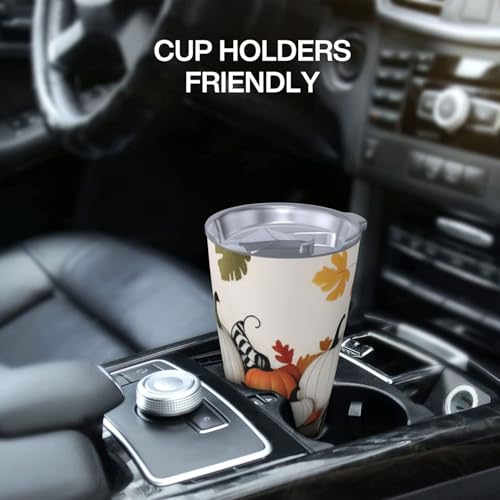 jshmgchw 3d Fall Gnome 20oz Tumbler, Car Cup With Lid And Straw, Spill-Proof, Stainless Steel Double Wall Vacuum Insulated Reusable Coffee Travel Mug, For Cold Drinks, Hot Beverage