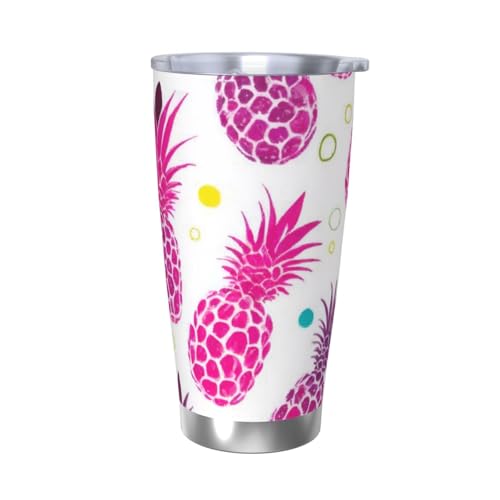 jshmgchw 3d Tropical Pineapple 20oz Tumbler, Car Cup With Lid And Straw, Spill-Proof, Stainless Steel Double Wall Vacuum Insulated Reusable Coffee Travel Mug, For Cold Drinks, Hot Beverage